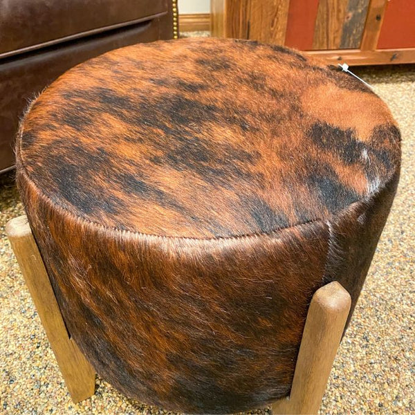 Round Cow Hide Century Foot Stool – Rustic Ranch Furniture and Decor